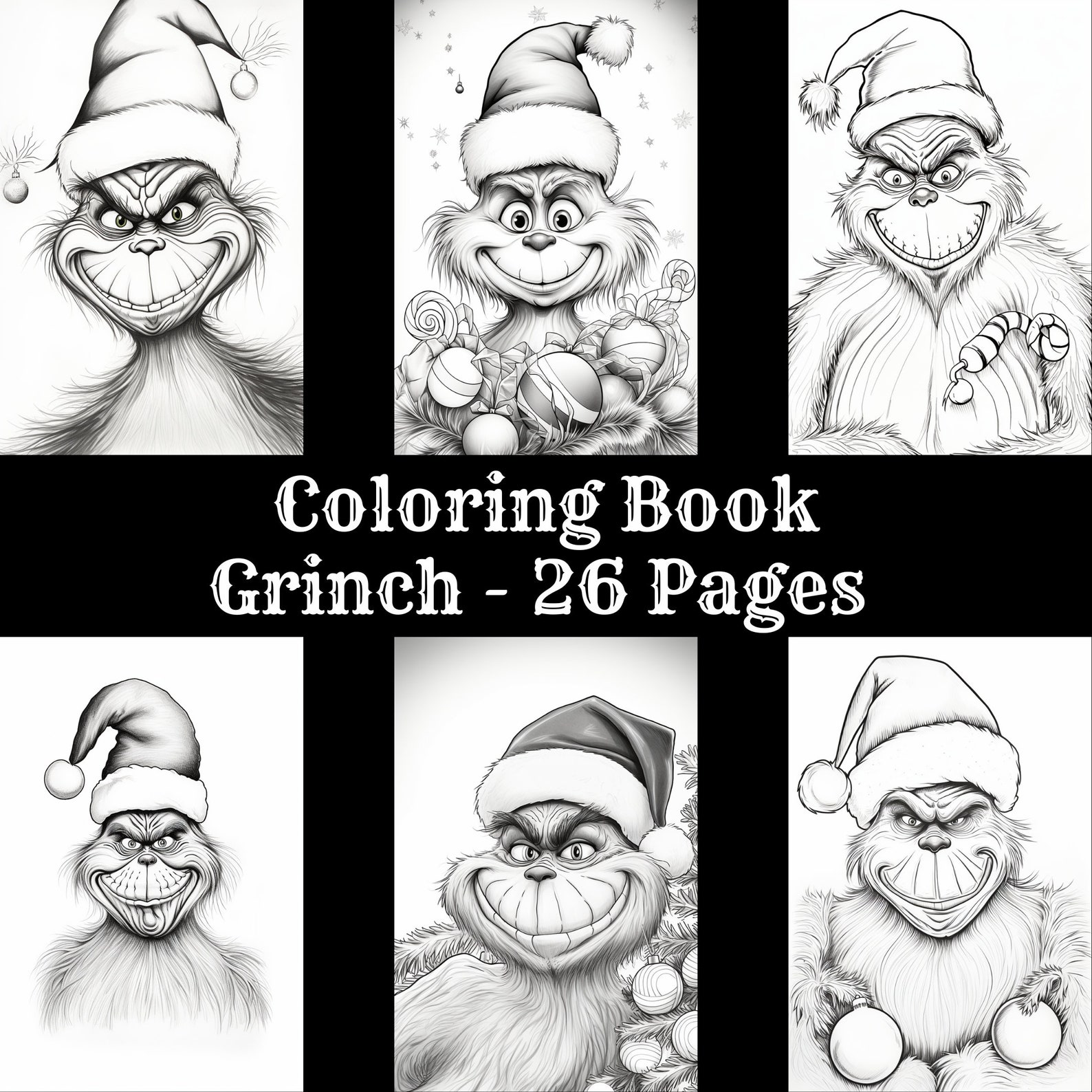 Grinch Instant Download Grayscale Coloring Page for Adults and Kids - Etsy