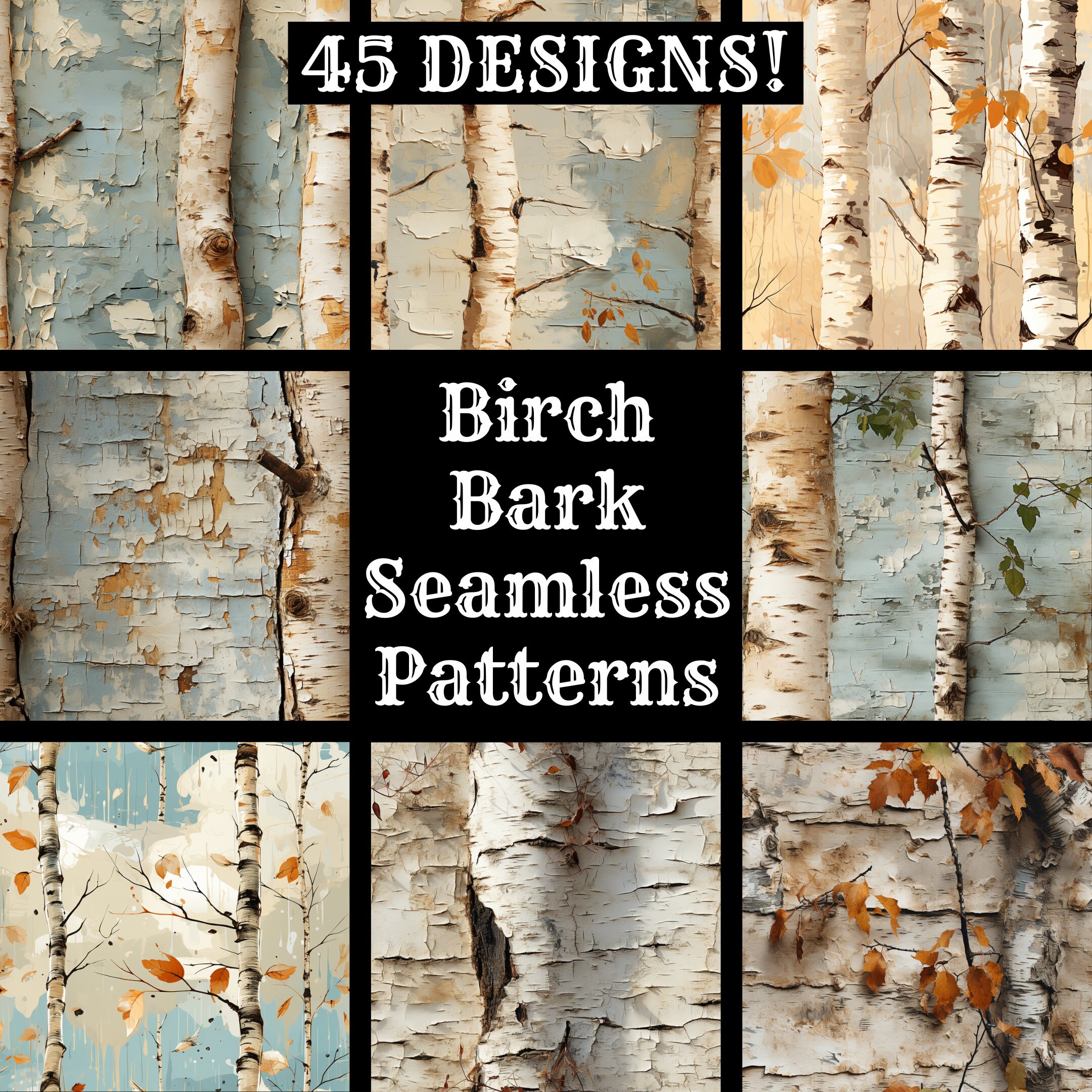 Birch Bark Seamless Digital Paper, Printable Scrapbook Paper Seamless ...