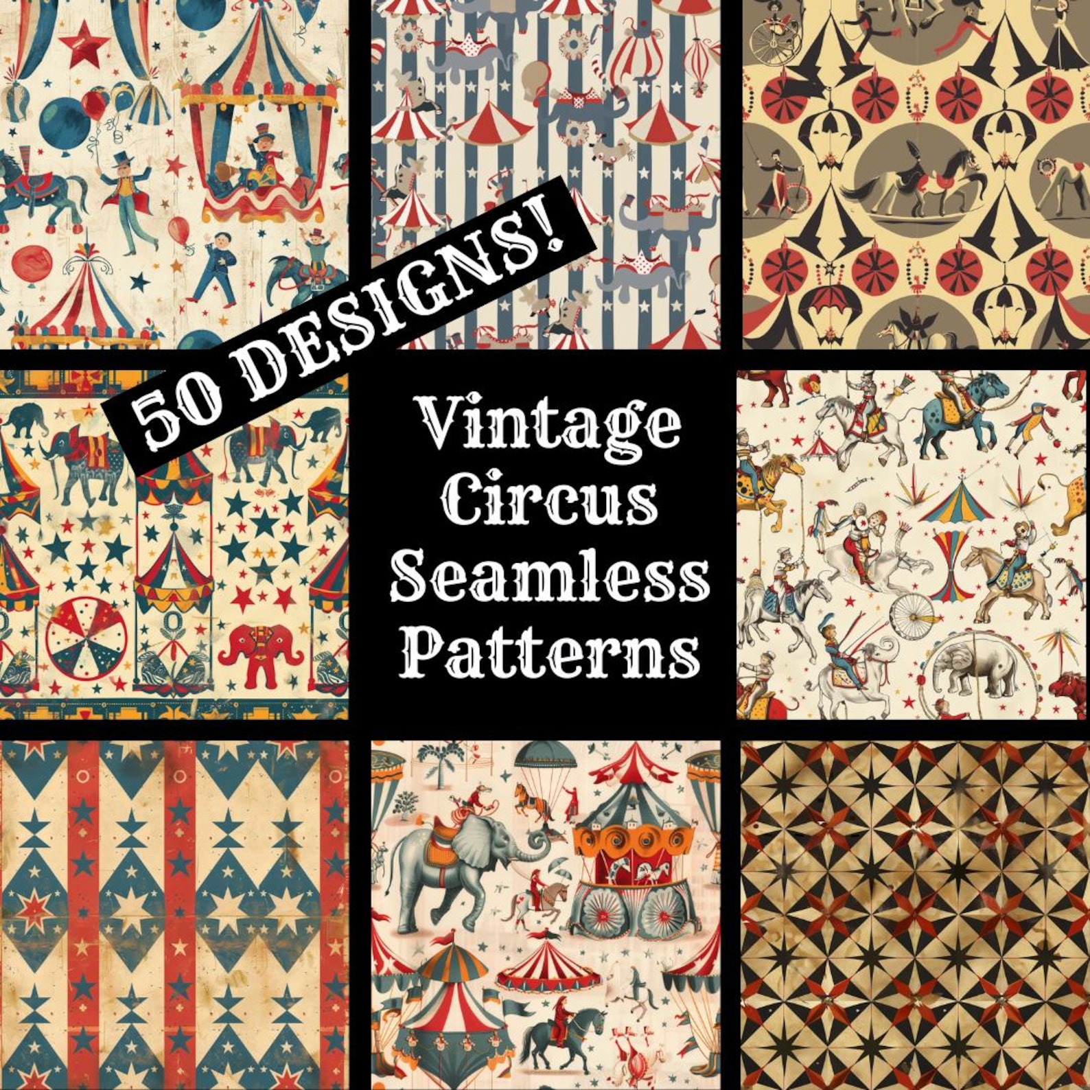 Vintage Circus Seamless Paper: 50 PNG Textures (digital Download) - Etsy