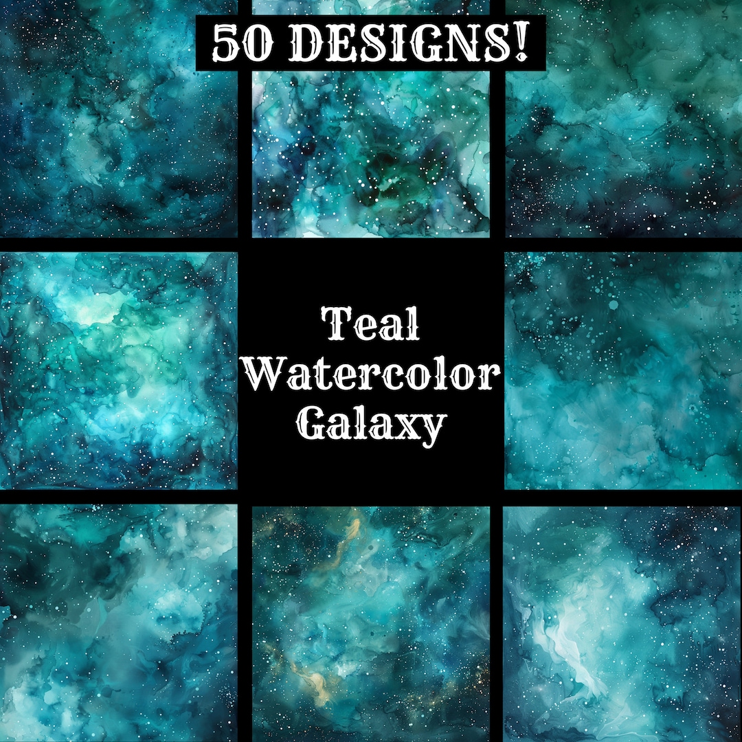 Teal Galaxy Watercolor Paper: 50 Digital Scrapbook Designs (PNG) - Etsy