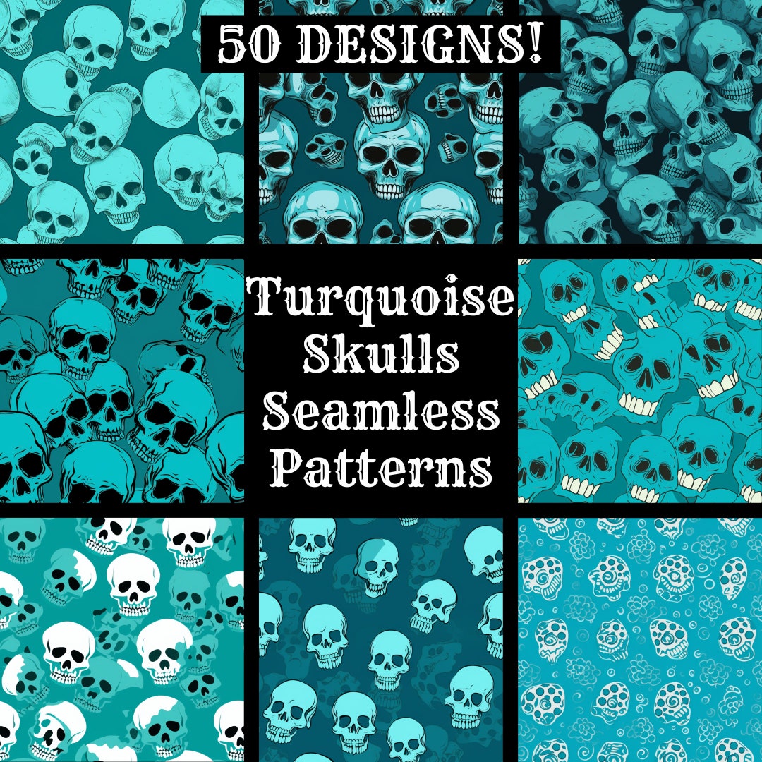 Turquoise Skulls Seamless Digital Paper, Printable Scrapbook Paper ...