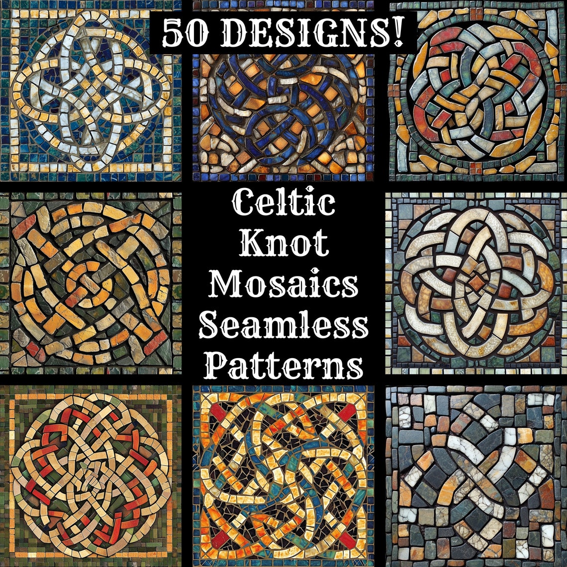 Celtic Knot Mosaics Seamless Digital Paper, Printable Scrapbook Paper ...