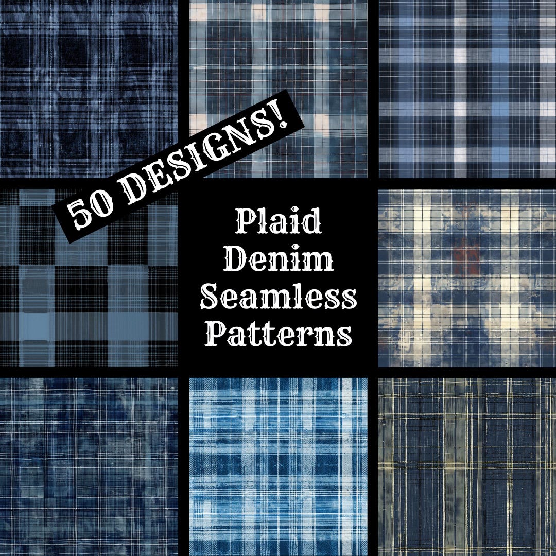 Plaid Denim Seamless Digital Paper, Plaid Denim Printable Scrapbook ...
