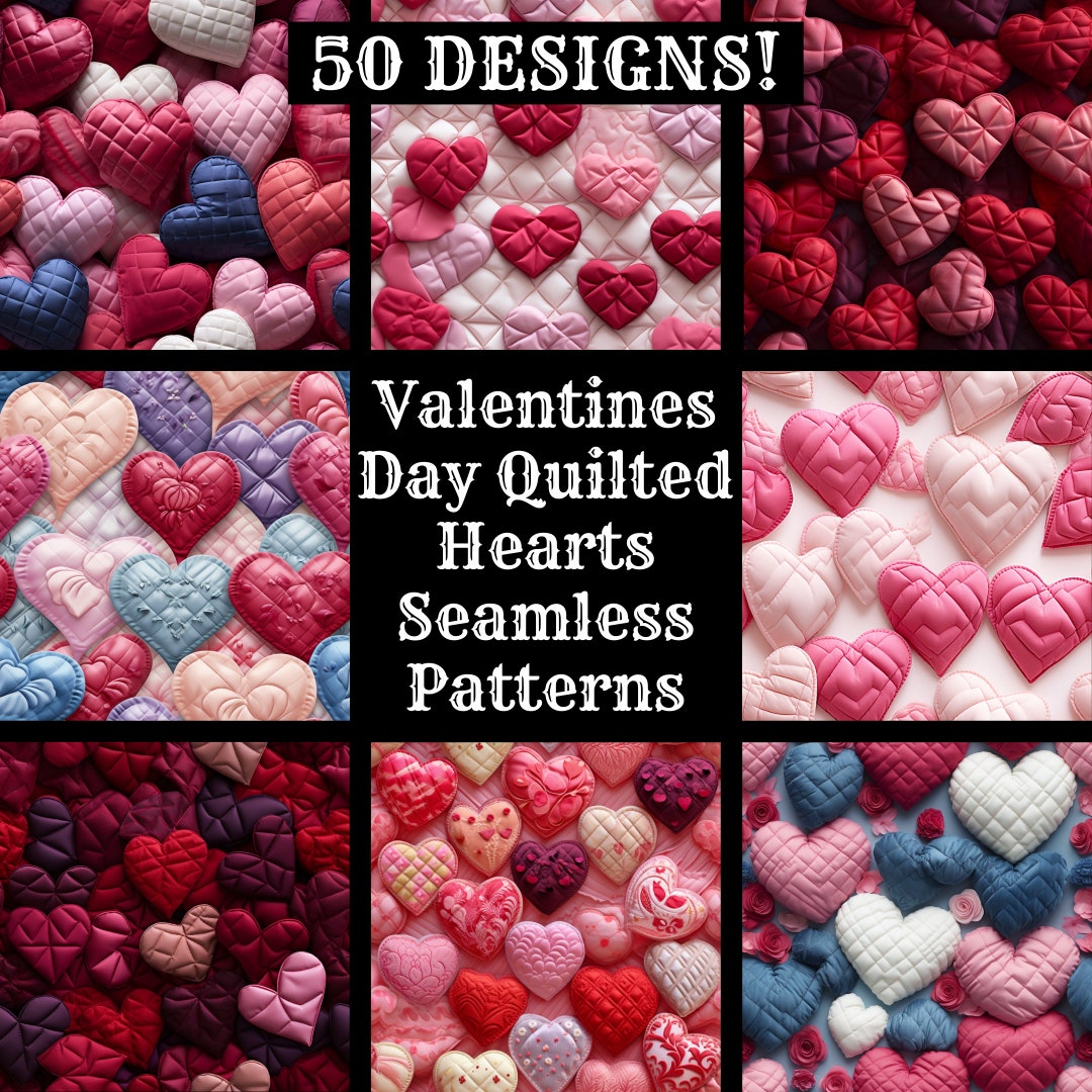 Valentines Day Quilted Hearts Seamless Digital Paper, Printable ...