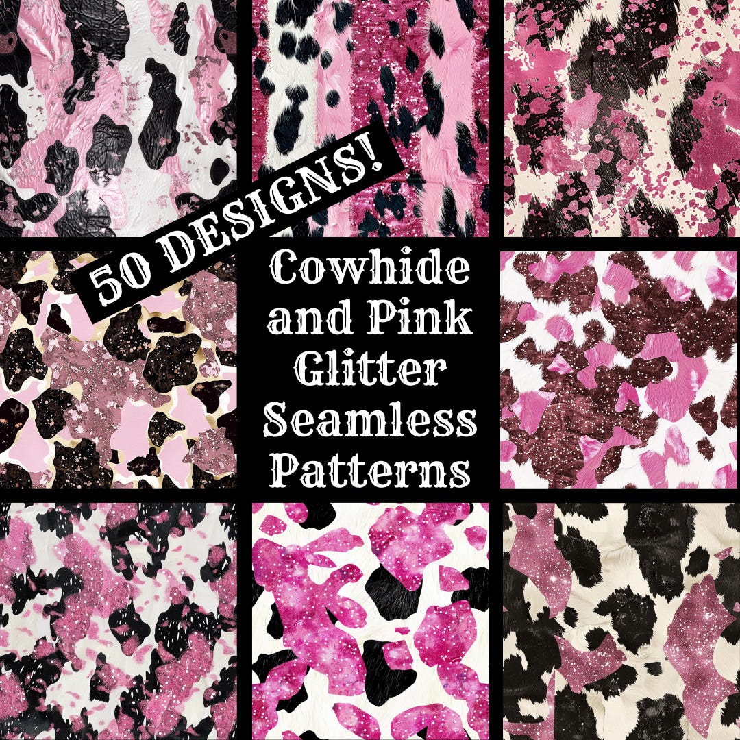 Pink Glitter Cowhide Seamless Pattern: 50 PNG Digital Papers (digital Download) - Etsy