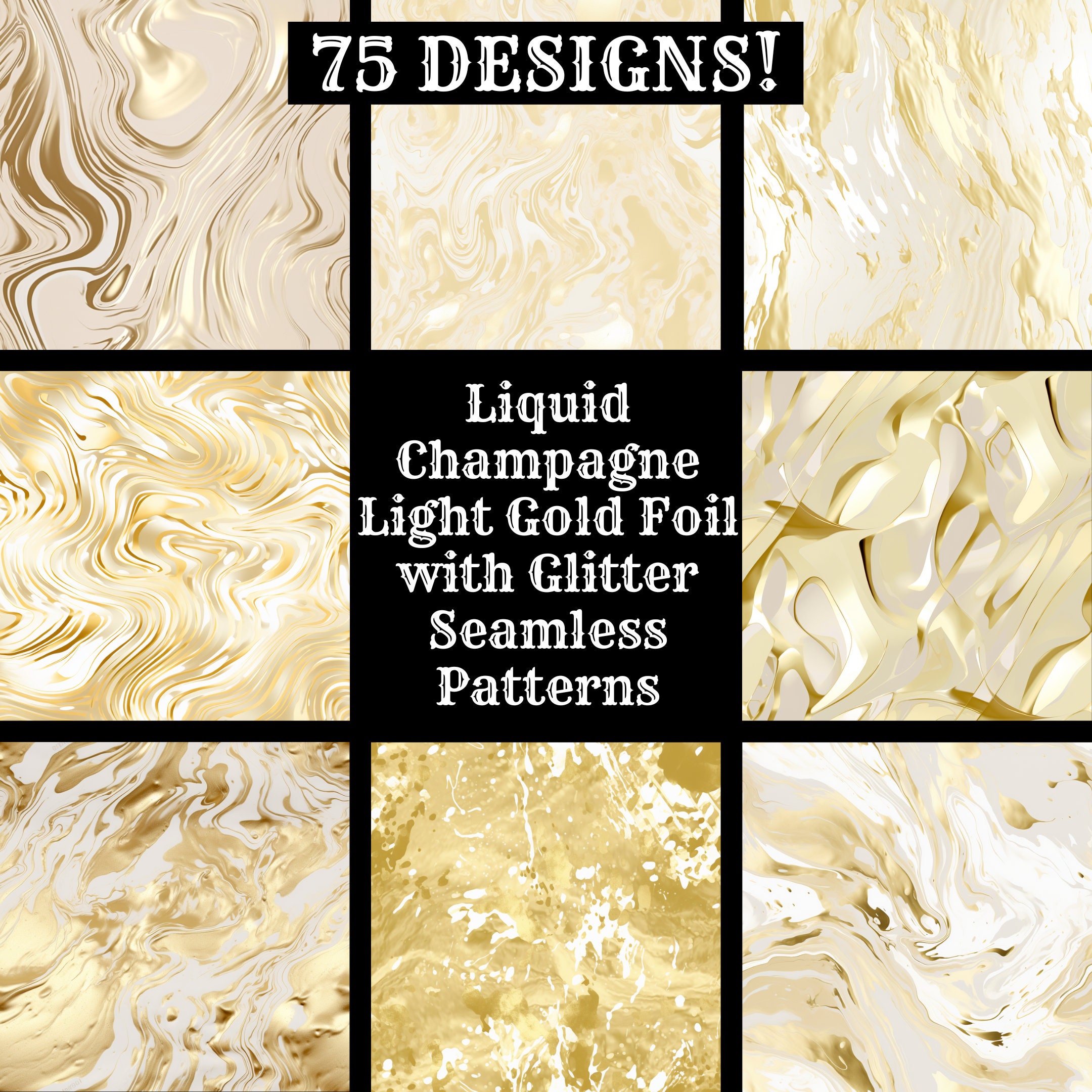 Gold Foil Seamless Pattern: Liquid Champagne Glitter Textures (digital ...