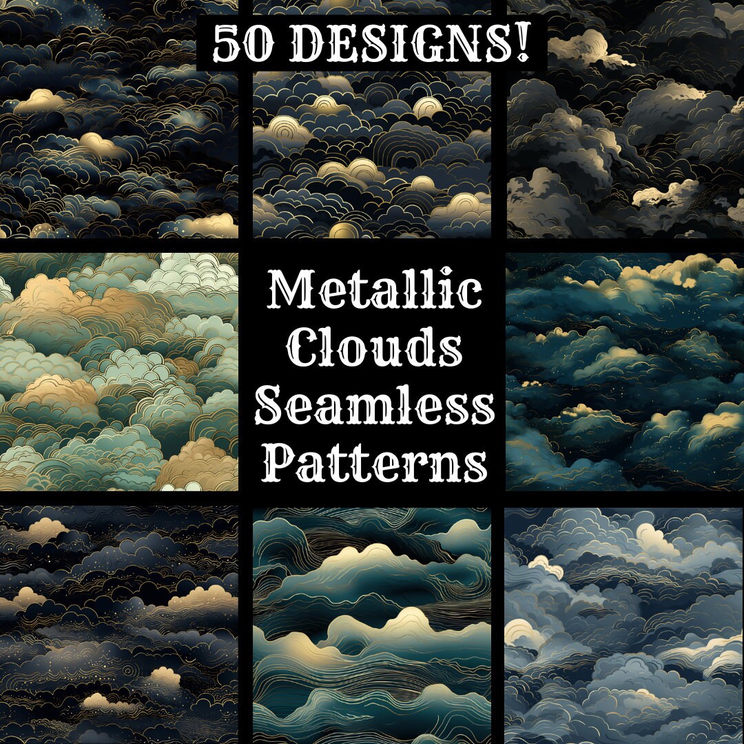 Metallic Clouds Seamless Digital Paper, Printable Scrapbook Paper ...