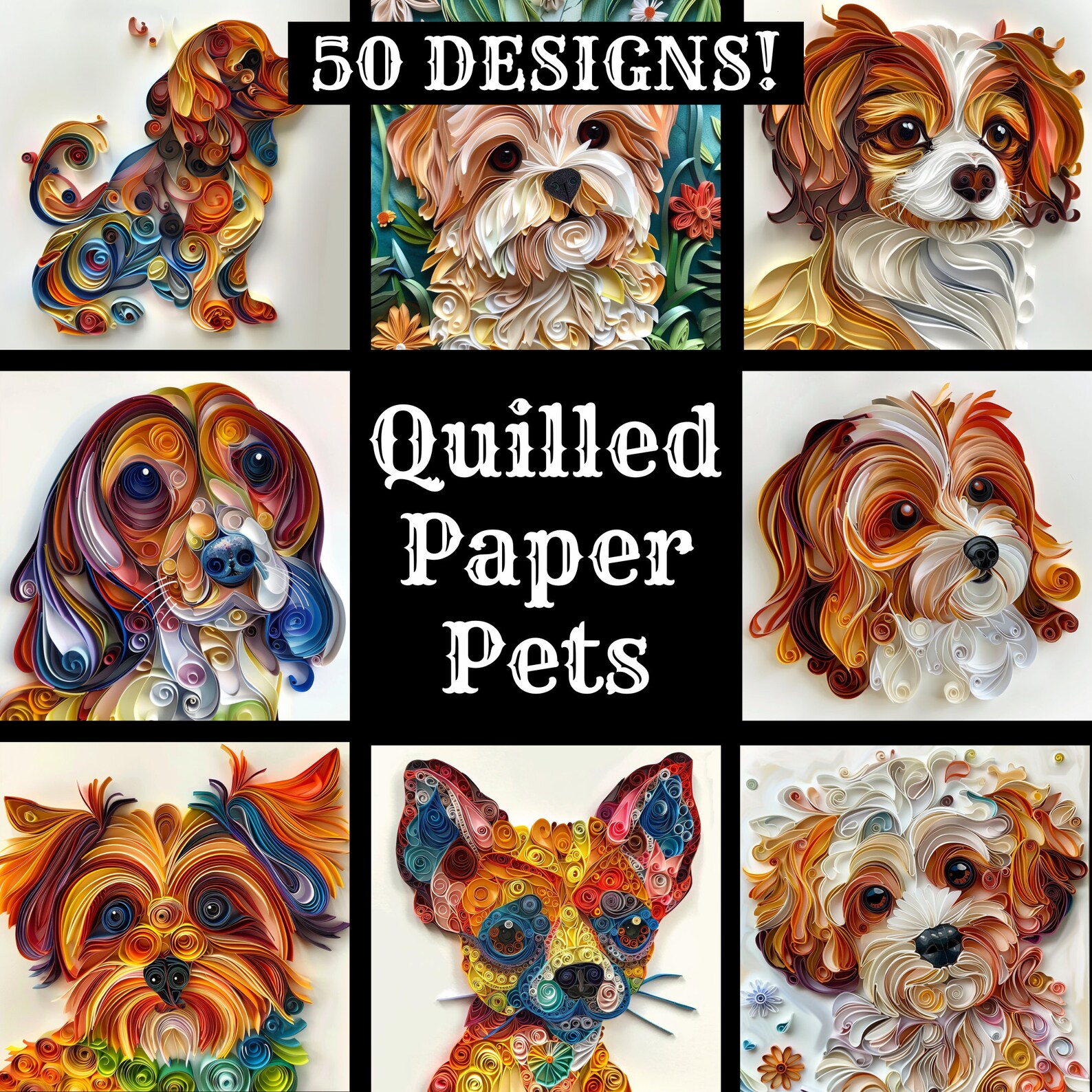 Quilled Paper Pets: High Resolution Digital Paper (PNG) - Etsy