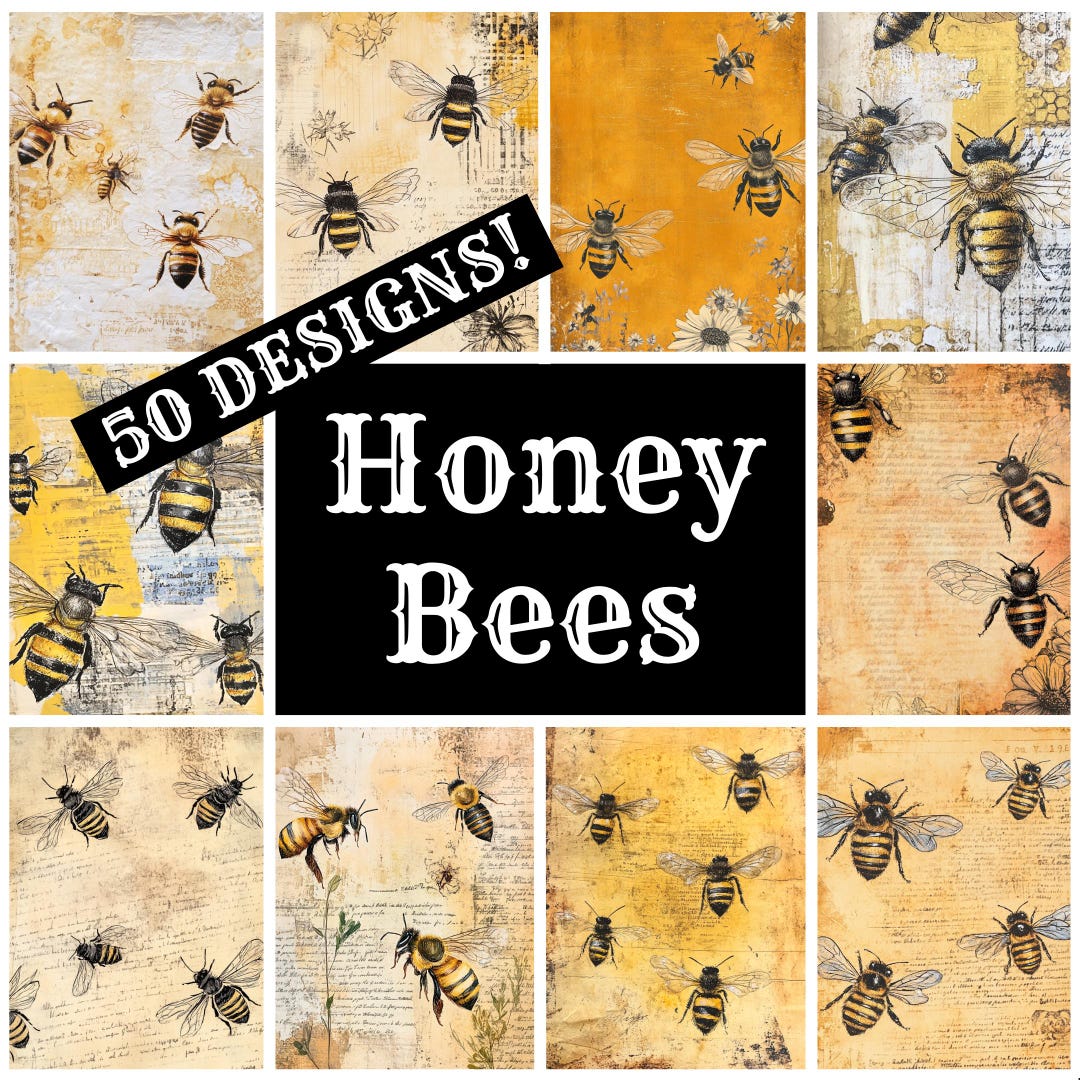 Honey Bees Journal Paper, Honey Bees Printable Paper, Vintage Journal ...