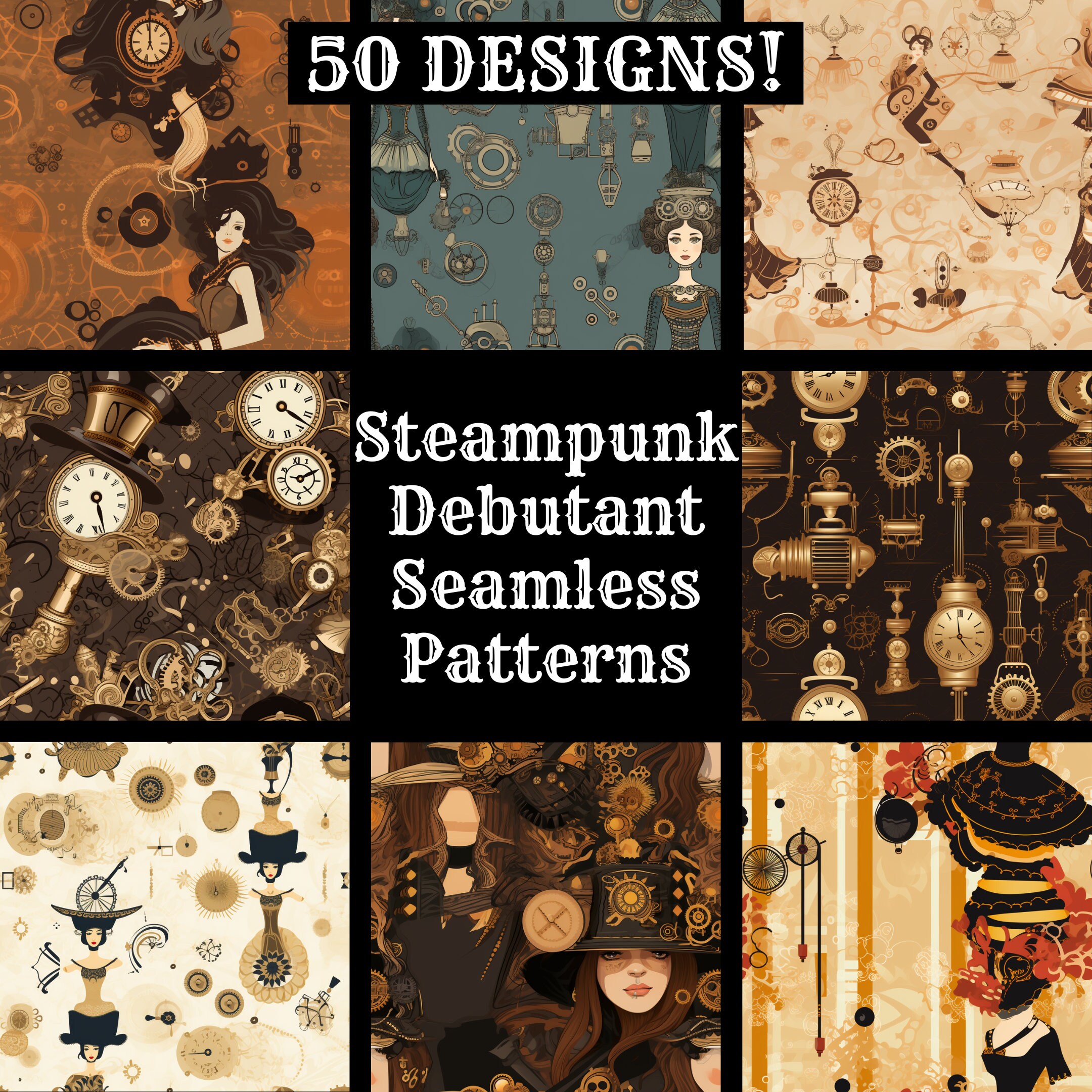 Steampunk Debutant Seamless Digital Paper Printable Scrapbook Paper ...