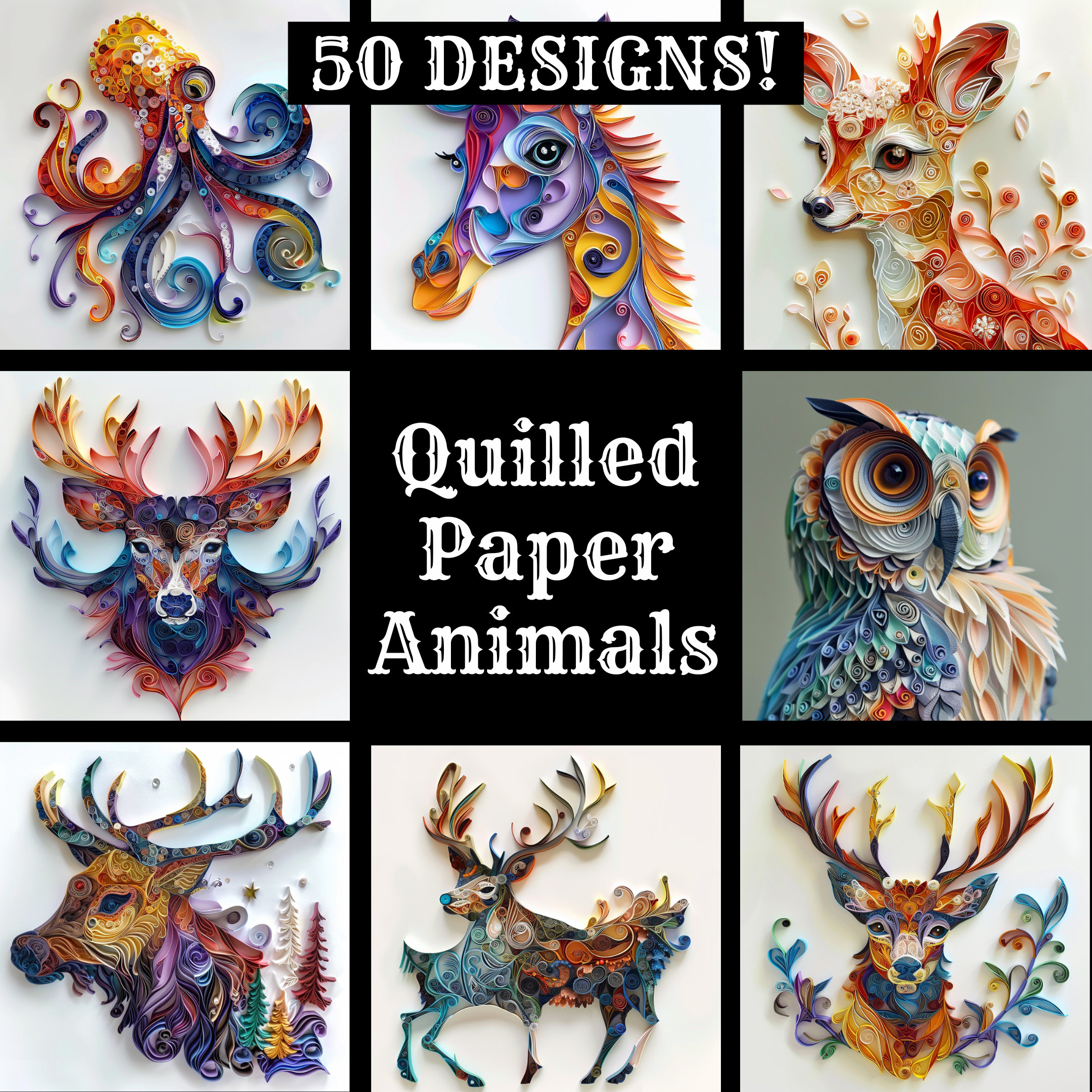 Quilled Paper Animals: High Resolution Digital Paper (PNG) - Etsy UK