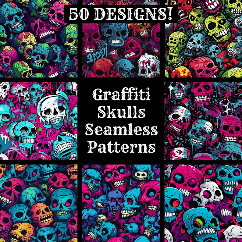 Graffiti Skulls Seamless Digital Paper, Printable Scrapbook Paper ...