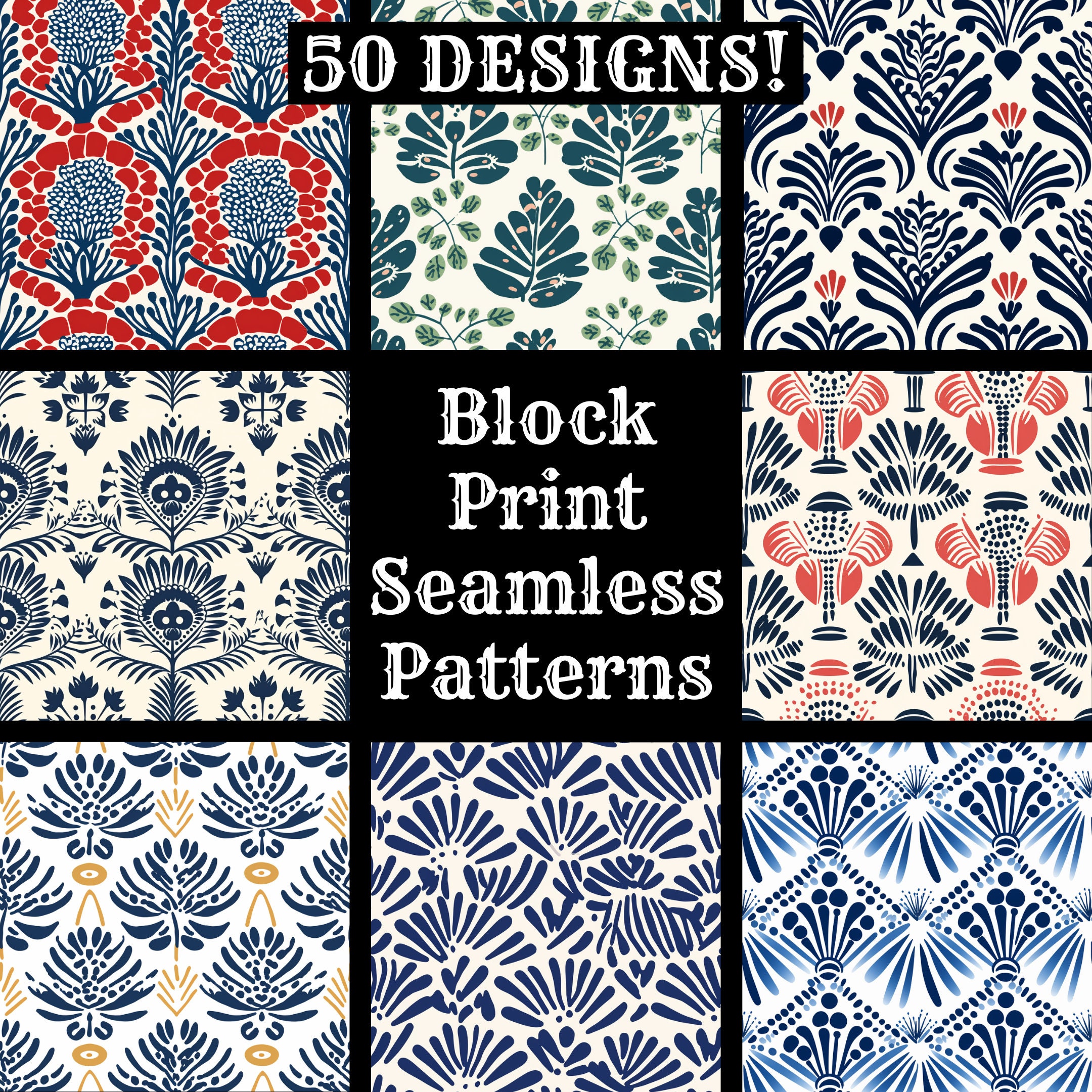 Block Print Seamless Digital Paper, Printable Scrapbook Paper Seamless ...