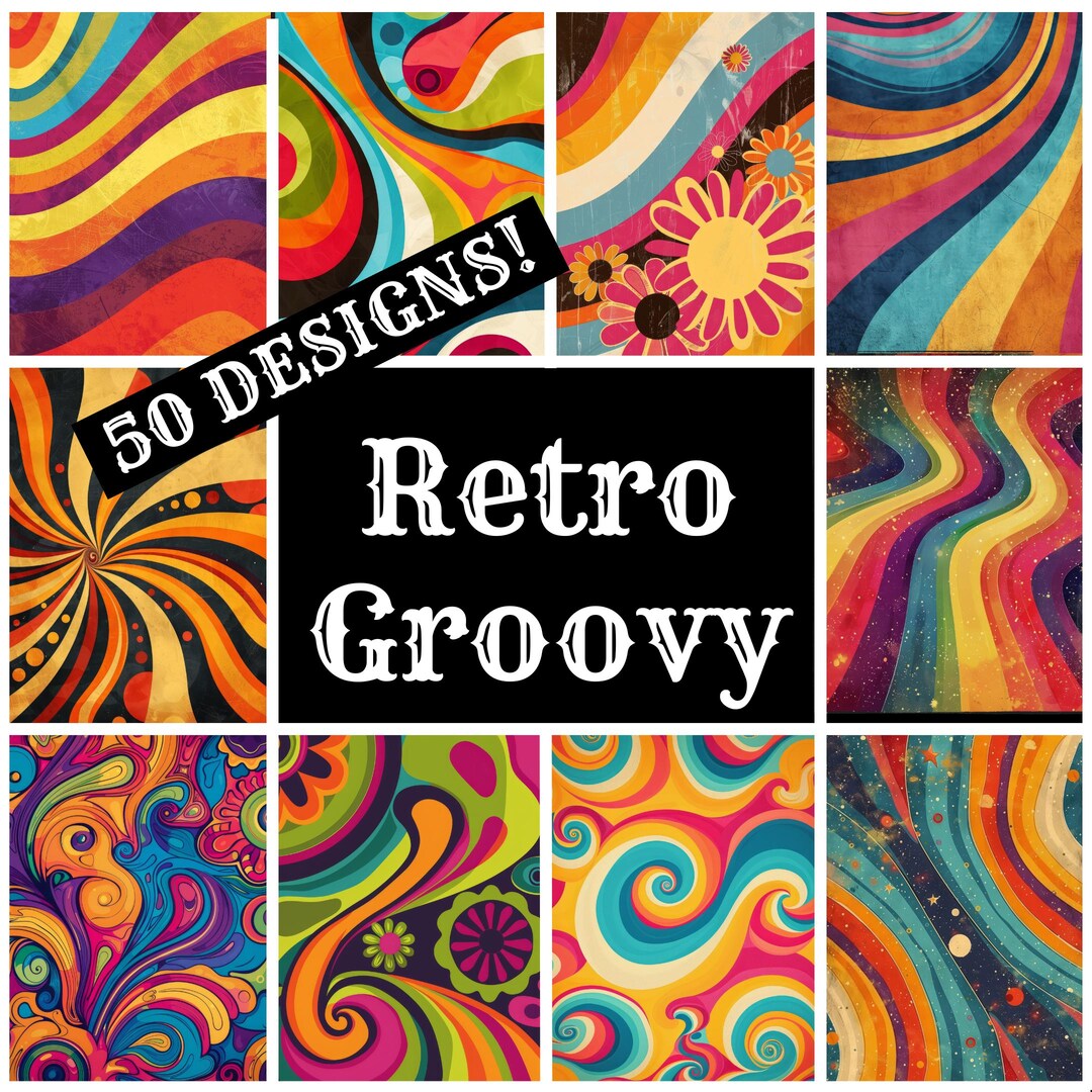 Retro Groovy Digital Paper: 50 PNG Designs (digital Download) - Etsy