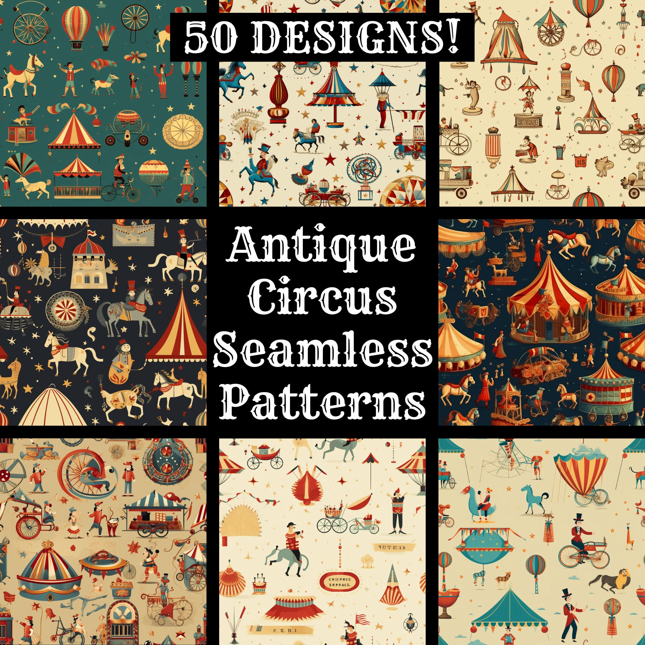 Antique Circus Seamless Digital Paper, Printable Scrapbook Paper ...