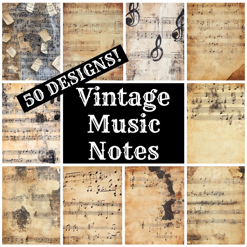 Vintage Music Notes Paper: 50 PNG Designs for Junk Journals (digital ...