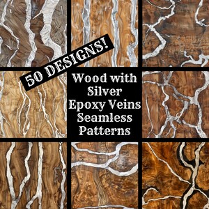 Wood Silver Epoxy Veins Seamless Pattern: 50 Digital Papers (PNG) - Etsy