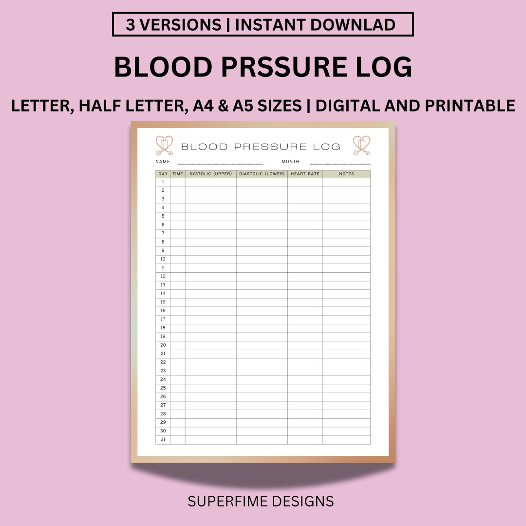 Printable Vitals Log, Blood Pressure Log, Vital Signs Sheet, Vital Sign ...