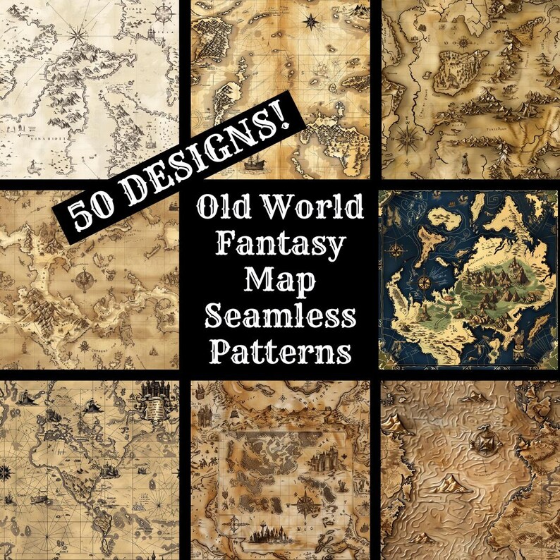 Old World Fantasy Map Seamless Patterns: Scrapbook Paper (digital ...