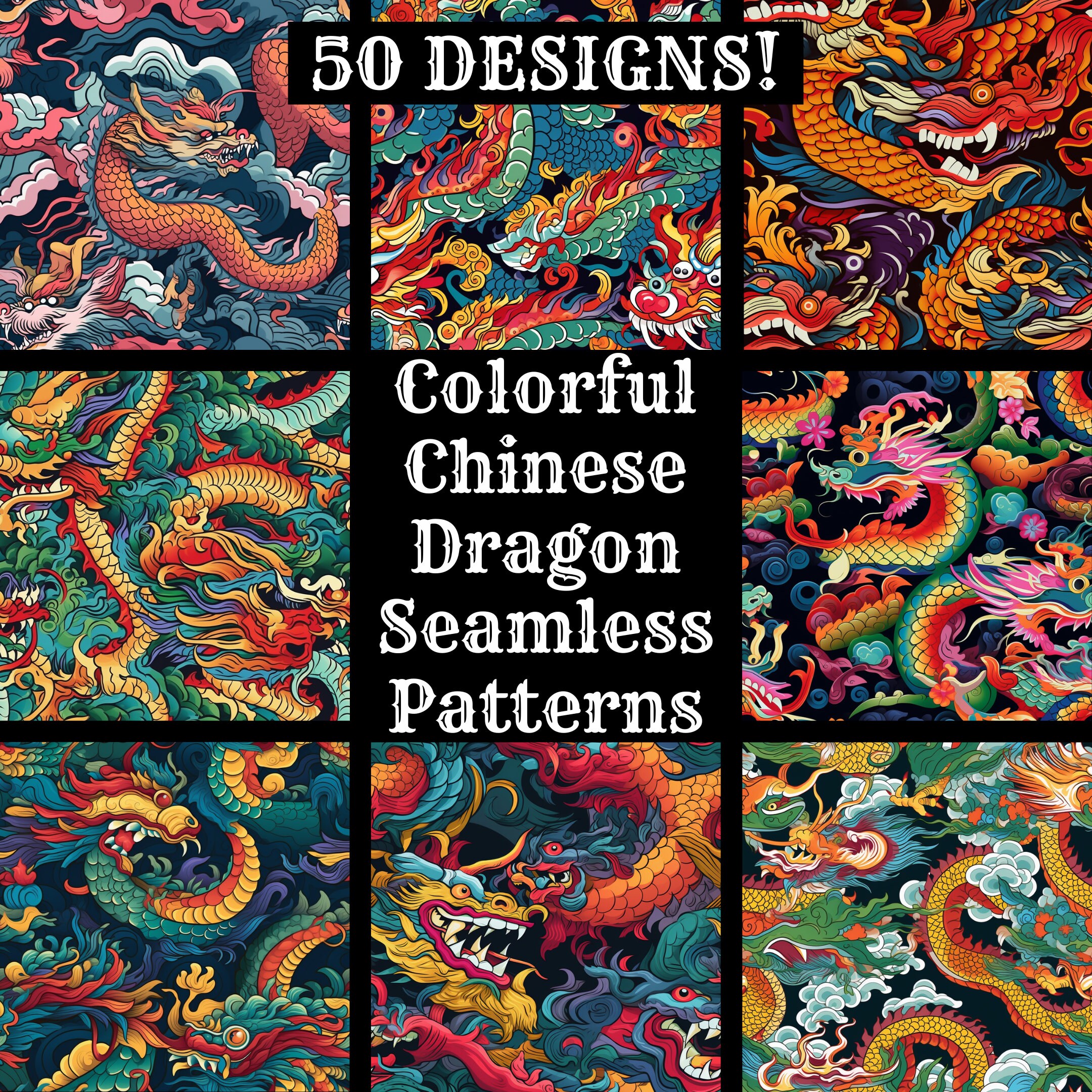Colorful Chinese Dragon Seamless Digital Paper Printable Scrapbook ...
