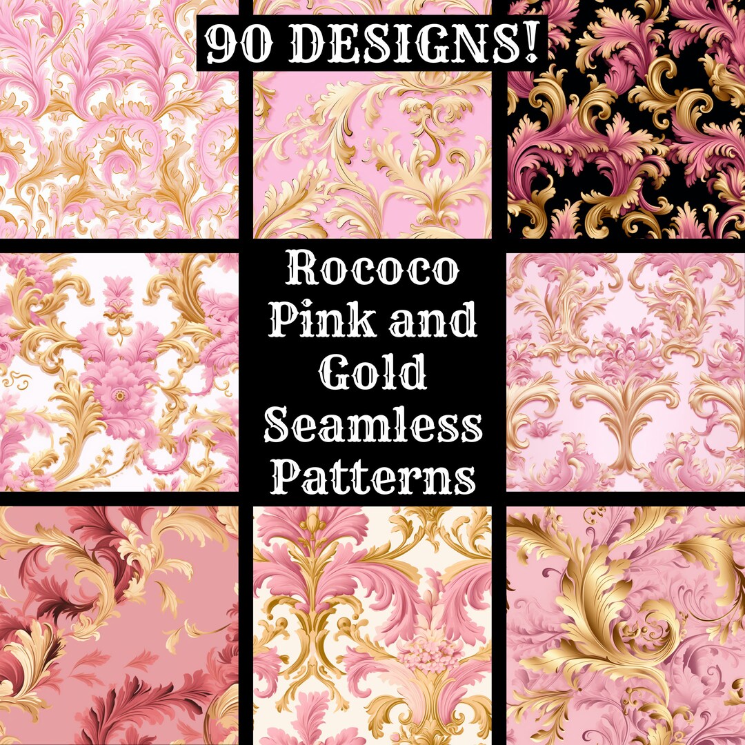 Rococo Pink and Gold Seamless Digital Paper, Printable Scrapbook Paper ...