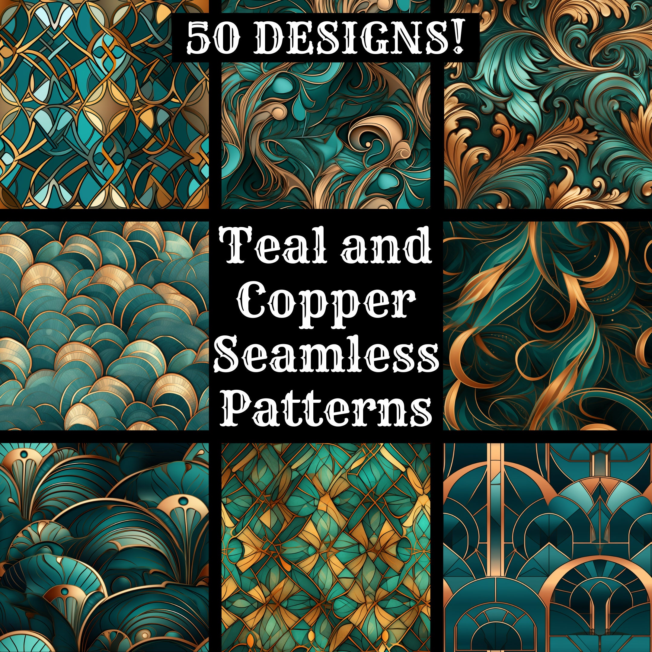 Teal and Copper Seamless Digital Paper, Printable Scrapbook Paper ...