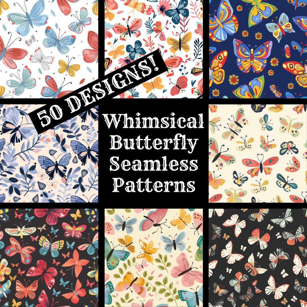 Whimsical Butterfly Seamless Digital Paper, Whimsical Butterfly ...