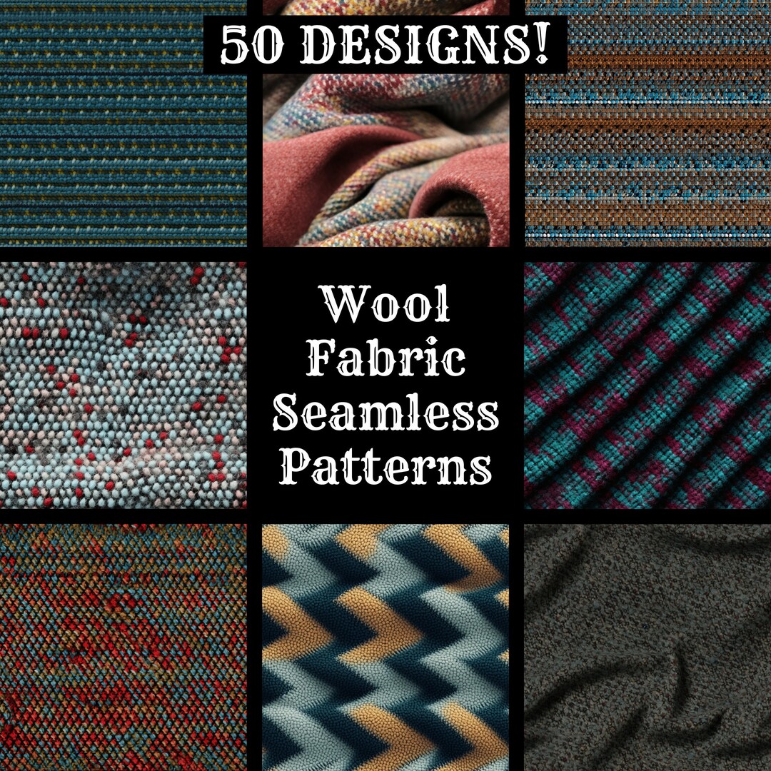 Wool Fabric Seamless Patterns: 50 PNG Digital Papers (digital Download ...