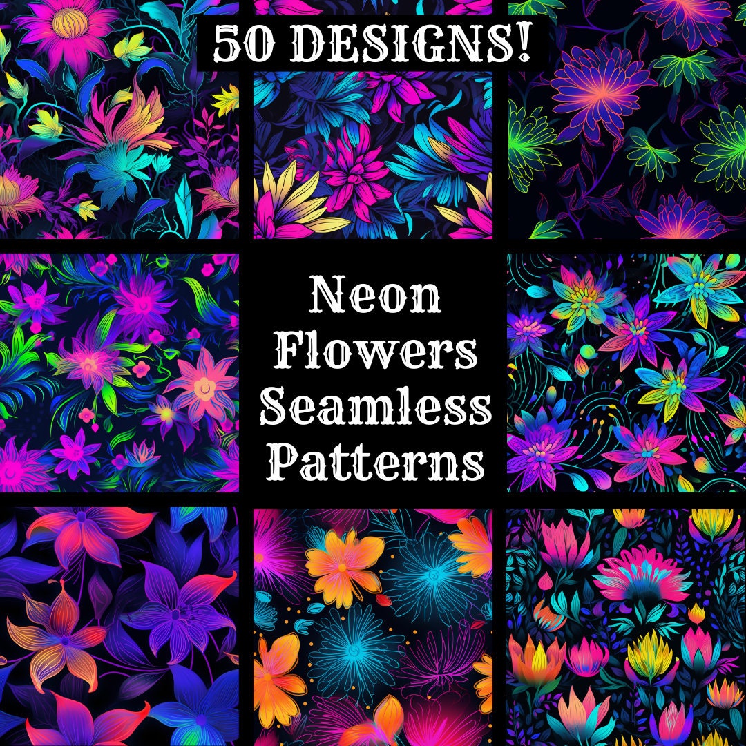 Neon Flowers Seamless Digital Paper, Printable Scrapbook Paper Seamless ...