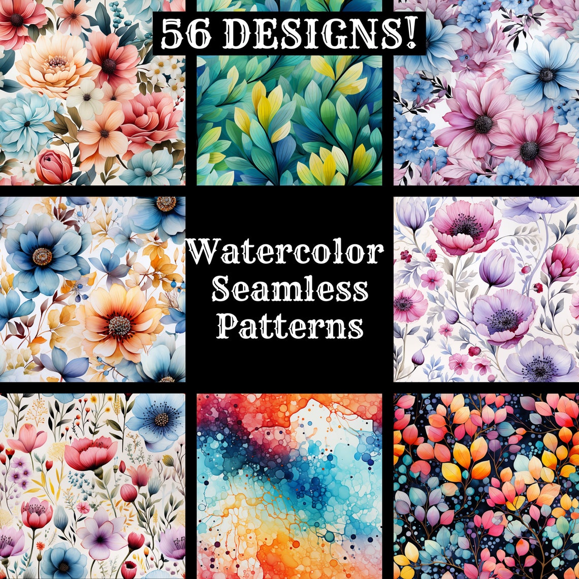 Watercolor Seamless Patterns: Digital Paper Bundle (digital Download ...