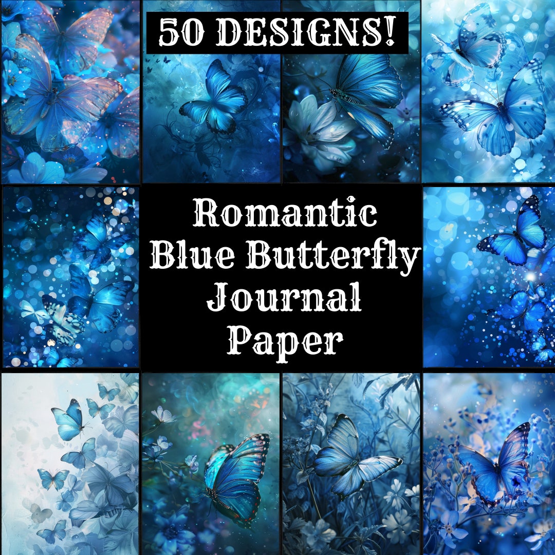 Romantic Blue Butterfly Journal Paper, Romantic Blue Butterfly ...
