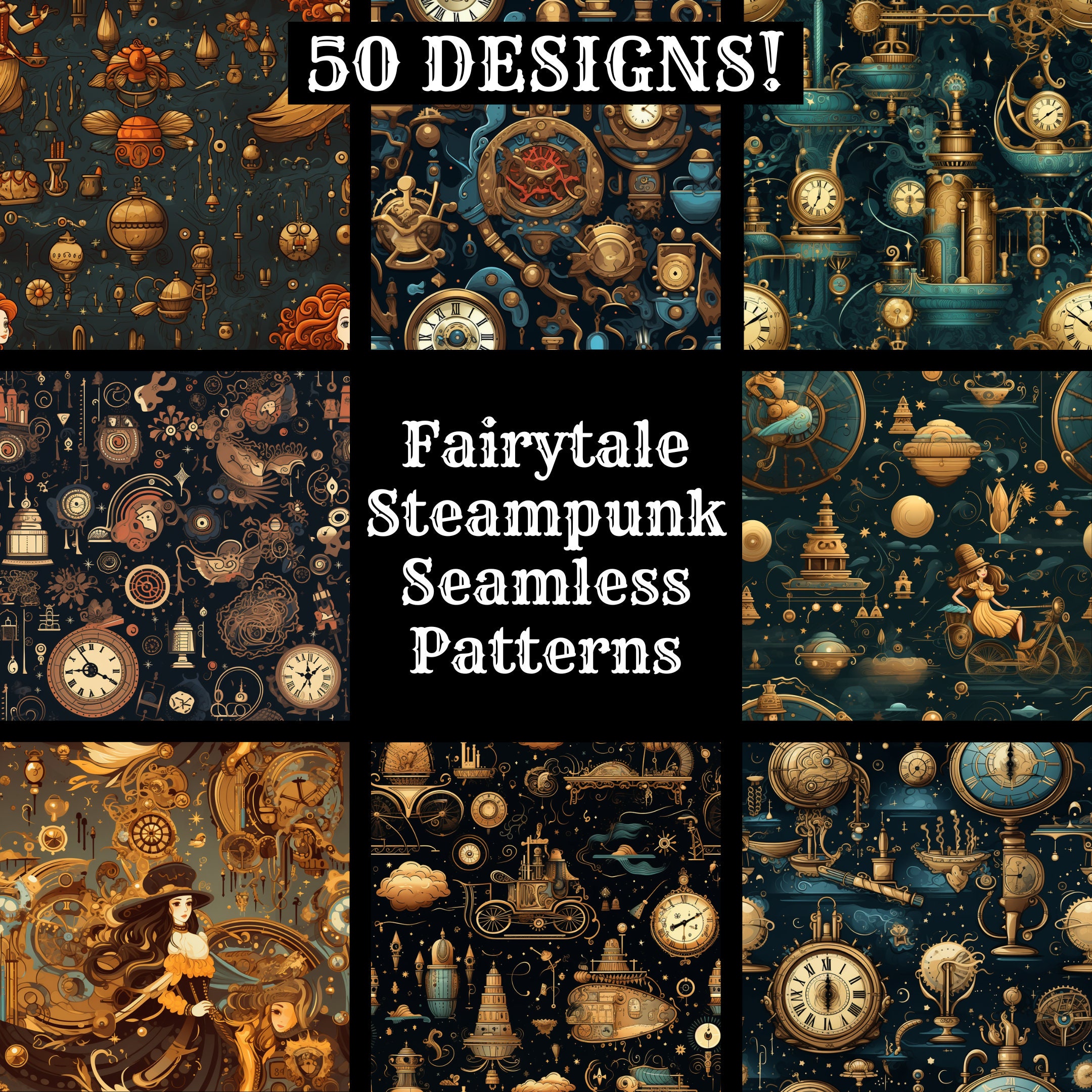 Fairytale Steampunk Seamless Digital Paper, Printable Scrapbook Paper ...