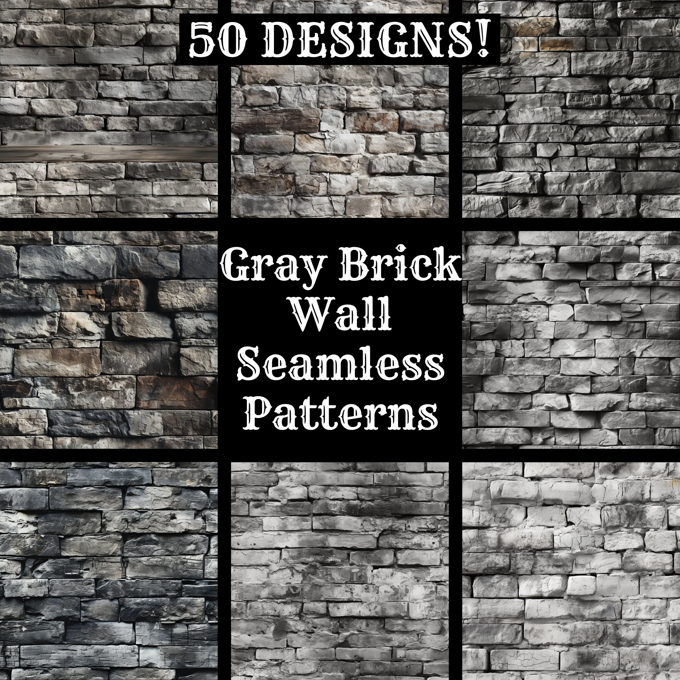 Gray Brick Wall Seamless Digital Paper, Printable Scrapbook Paper ...
