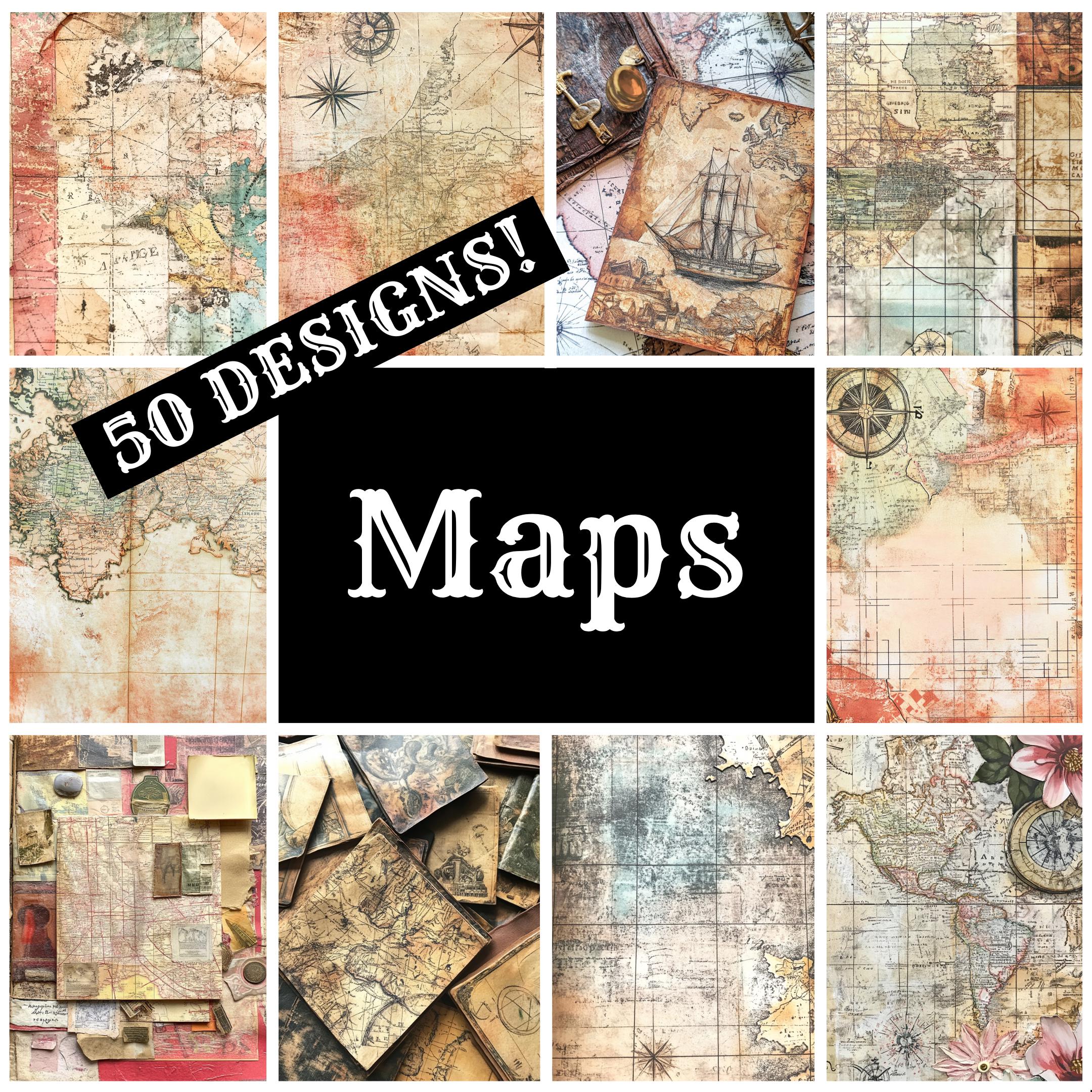 Vintage Maps Digital Paper: Scrapbook Journal Inserts (PNG, 8.5x11 In ...