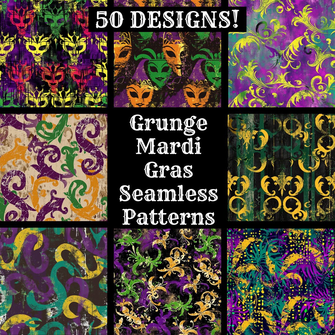 Grunge Mardi Gras Seamless Digital Paper, Printable Scrapbook Paper ...
