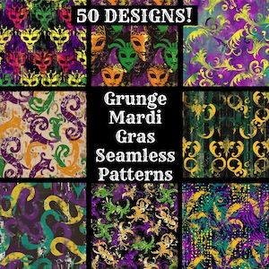 Grunge Mardi Gras Seamless Digital Paper, Printable Scrapbook Paper ...