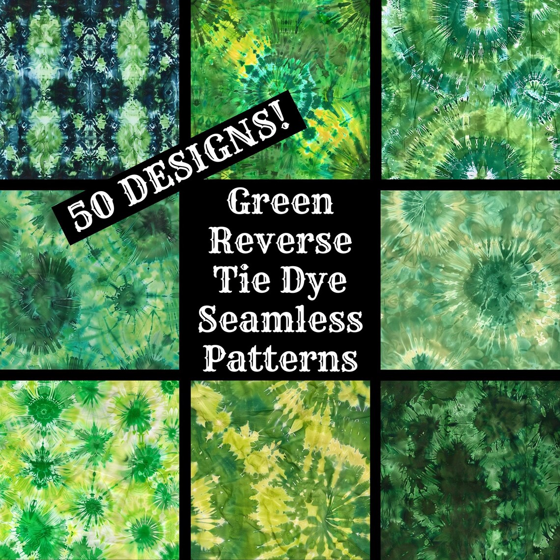 Green Reverse Tie Dye Seamless Patterns: 50 Digital Papers (digital ...