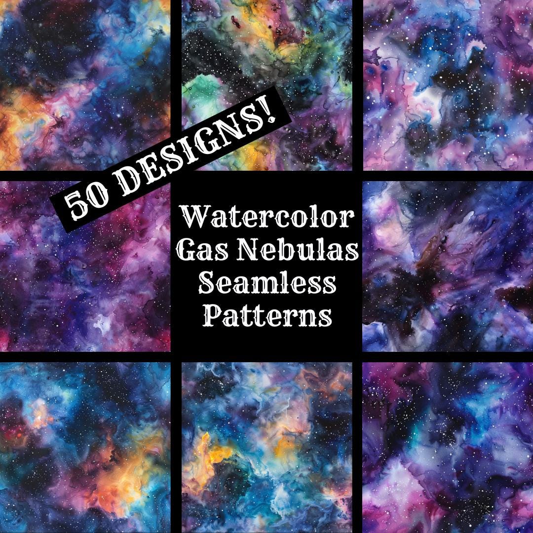 Watercolor Gas Nebulas Seamless Digital Paper, Printable Scrapbook ...