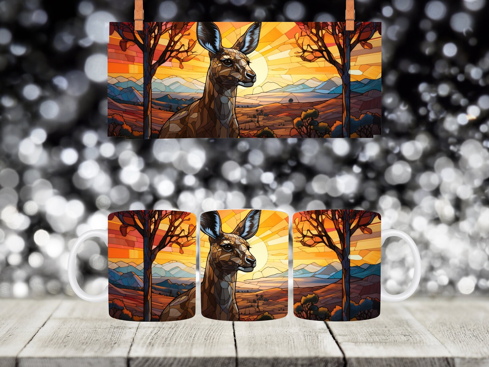 Stained Glass Kangaroo 11 Oz Mug Wrap Bundle 4 Pack Mug Wrap - Etsy