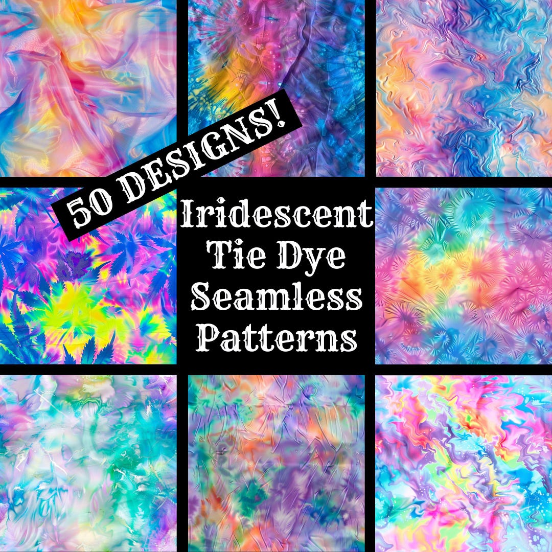 Iridescent Tie Dye Seamless Pattern: 50 PNG Digital Papers (digital ...