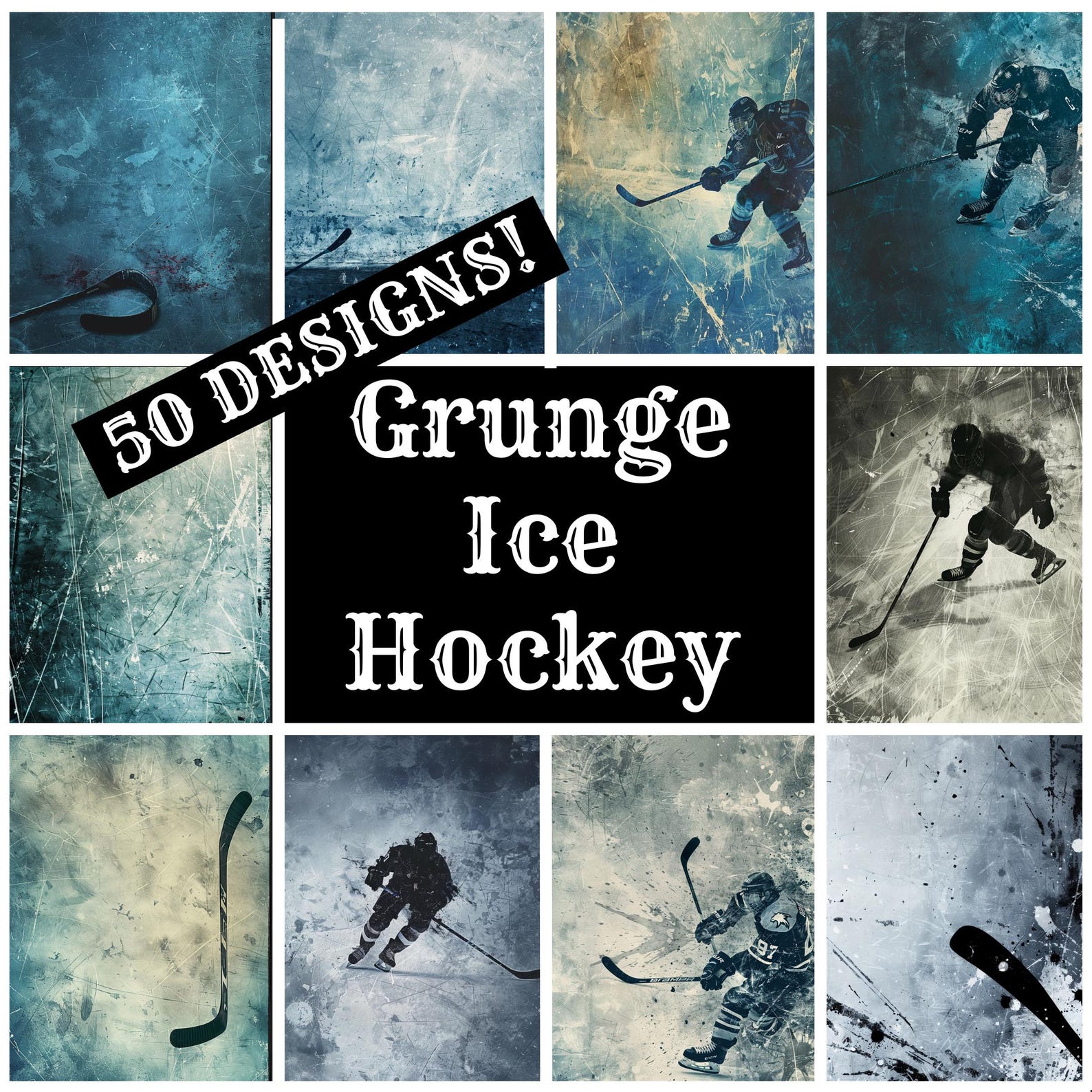 Grunge Ice Hockey Digital Paper: Vintage Journal Inserts (PNG, 8.5x11 ...