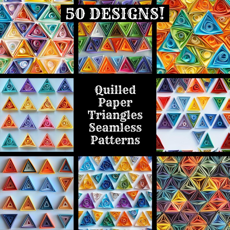 Quilled Paper Triangles Seamless Digital Paper, Quilled Paper Triangles ...