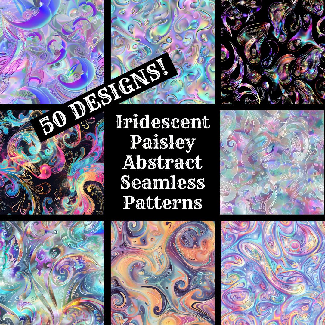 Iridescent Paisley Abstract Seamless Digital Paper, Iridescent Abstract ...