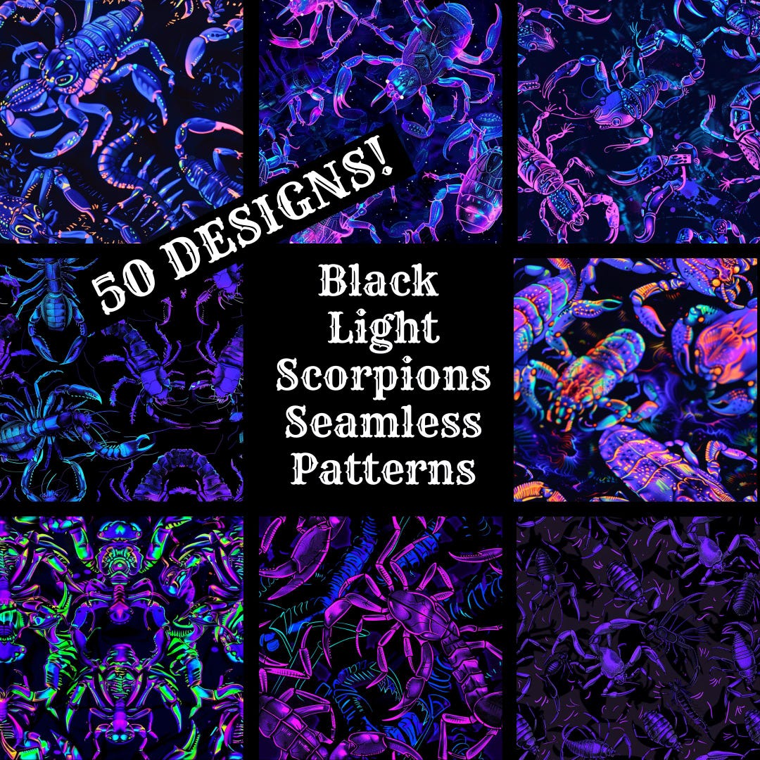 Black Light Scorpions Seamless Digital Paper, Printable Scrapbook Paper ...