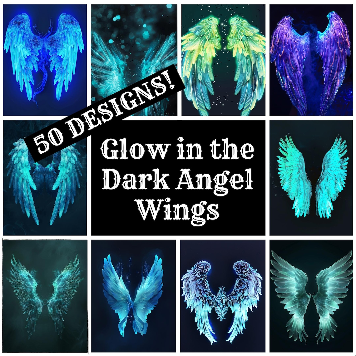 Glow in the Dark Angel Wings Digital Paper: Journal Inserts (PNG) - Etsy