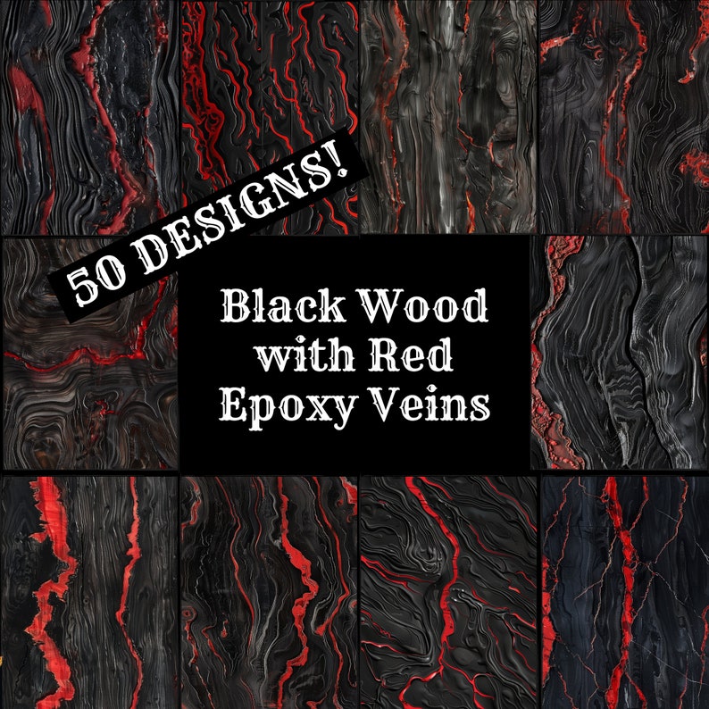 Black Wood With Red Epoxy Veins Seamless Digital Paper, Wood Veins ...