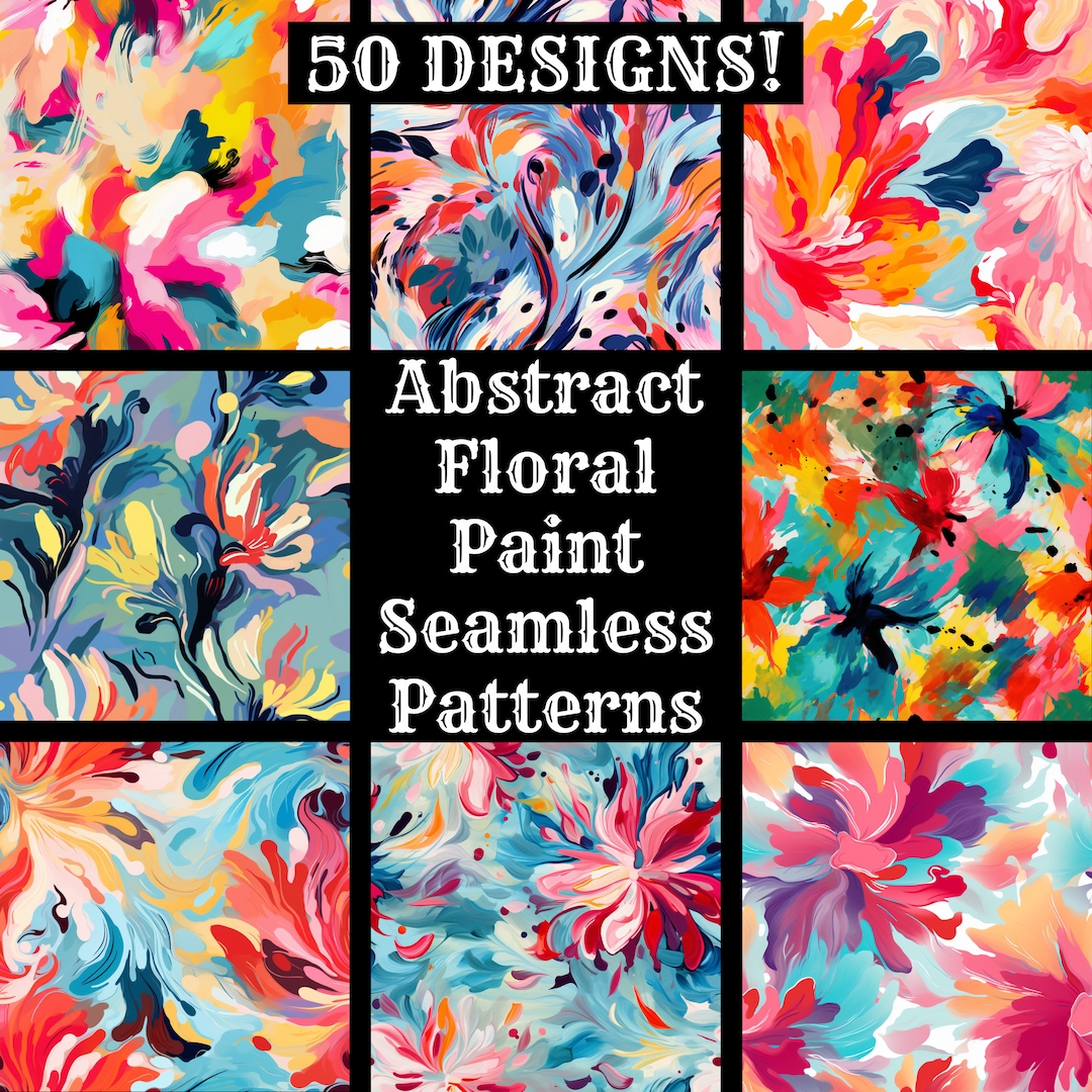 Abstract Floral Seamless Patterns: 50 PNG Digital Papers (digital ...