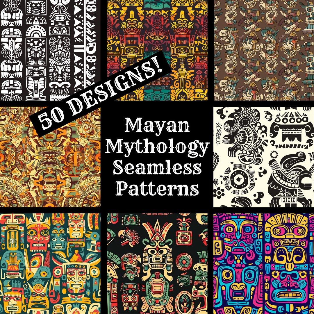 Mayan Mythology Seamless Pattern: 50 PNG Digital Papers (digital ...