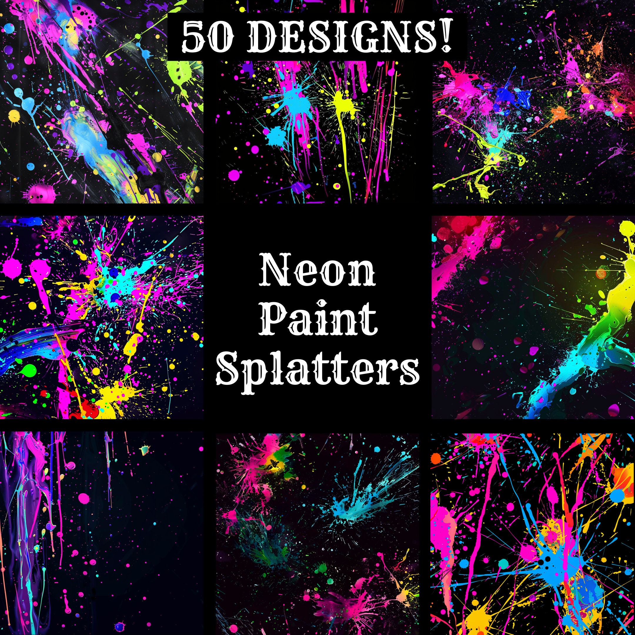 Neon Paint Splatter Digital Paper: High-resolution PNG (digital ...