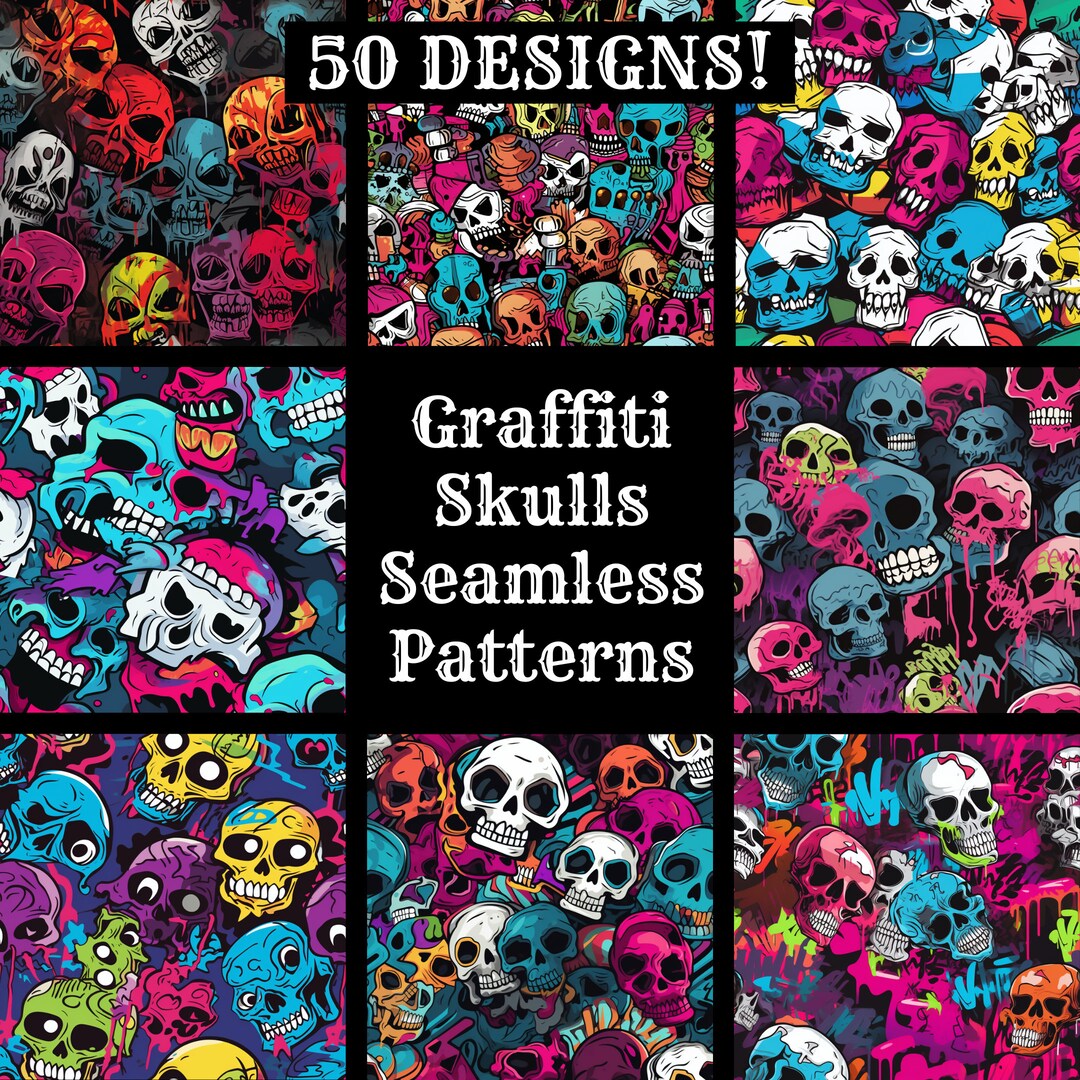 Graffiti Skulls Seamless Digital Paper, Printable Scrapbook Paper ...